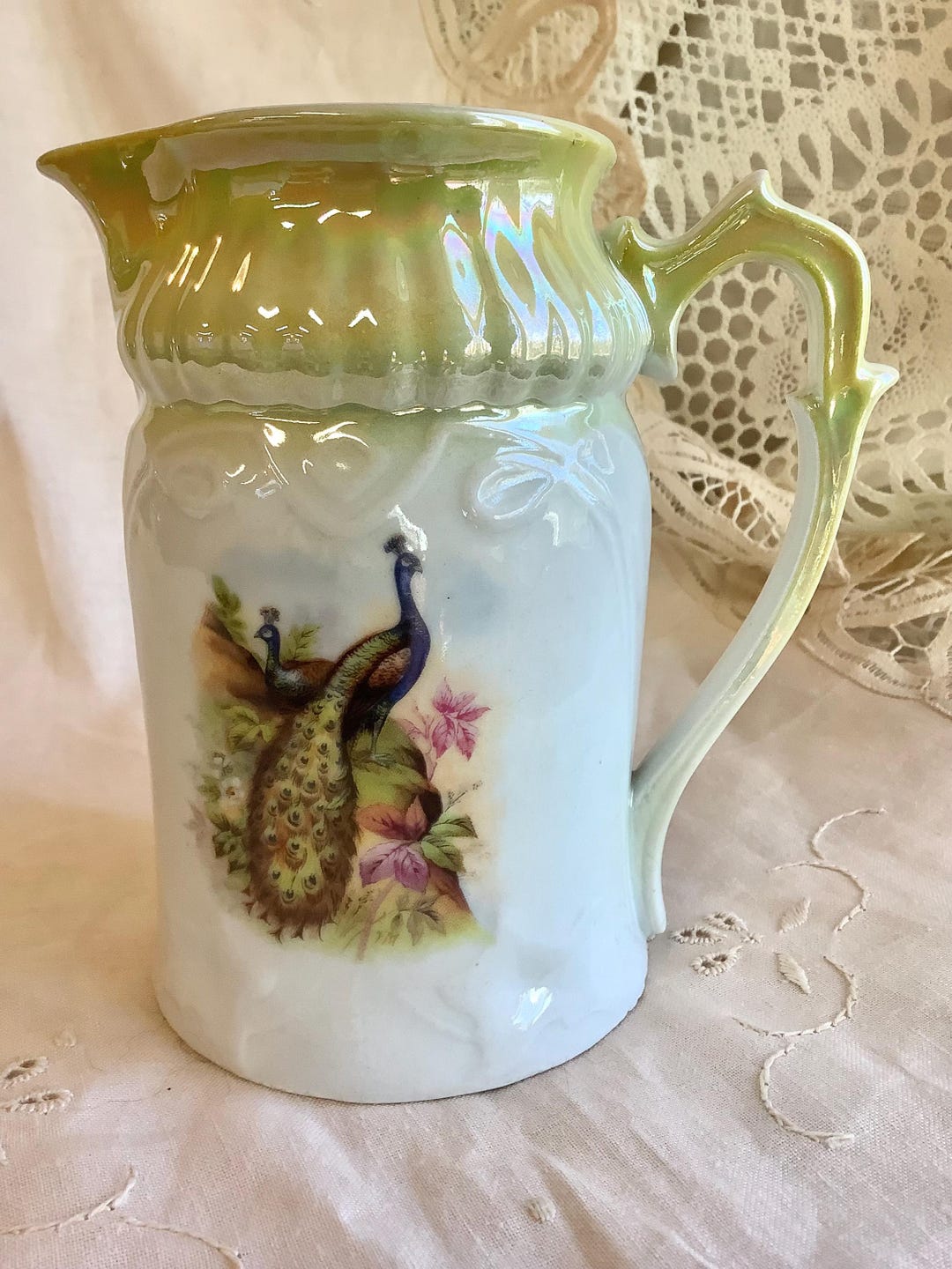 Retsch and Co. Bavarian Peacocks in Meadow Yellow Lustre Hand Painted ...