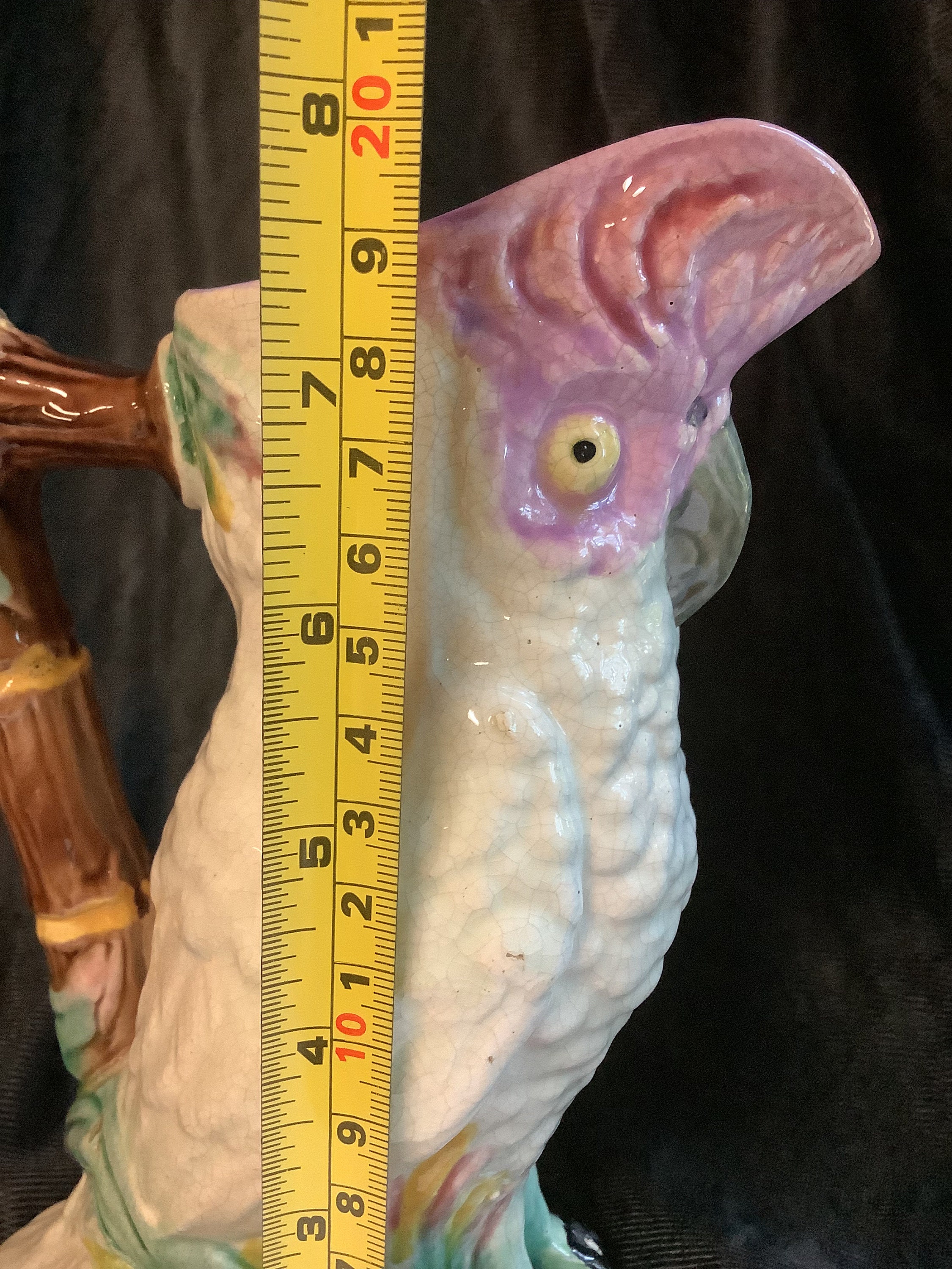 Majolica Ceramic Galah Cockatoo Bird Pitcher Jug With Bamboo Hand ...