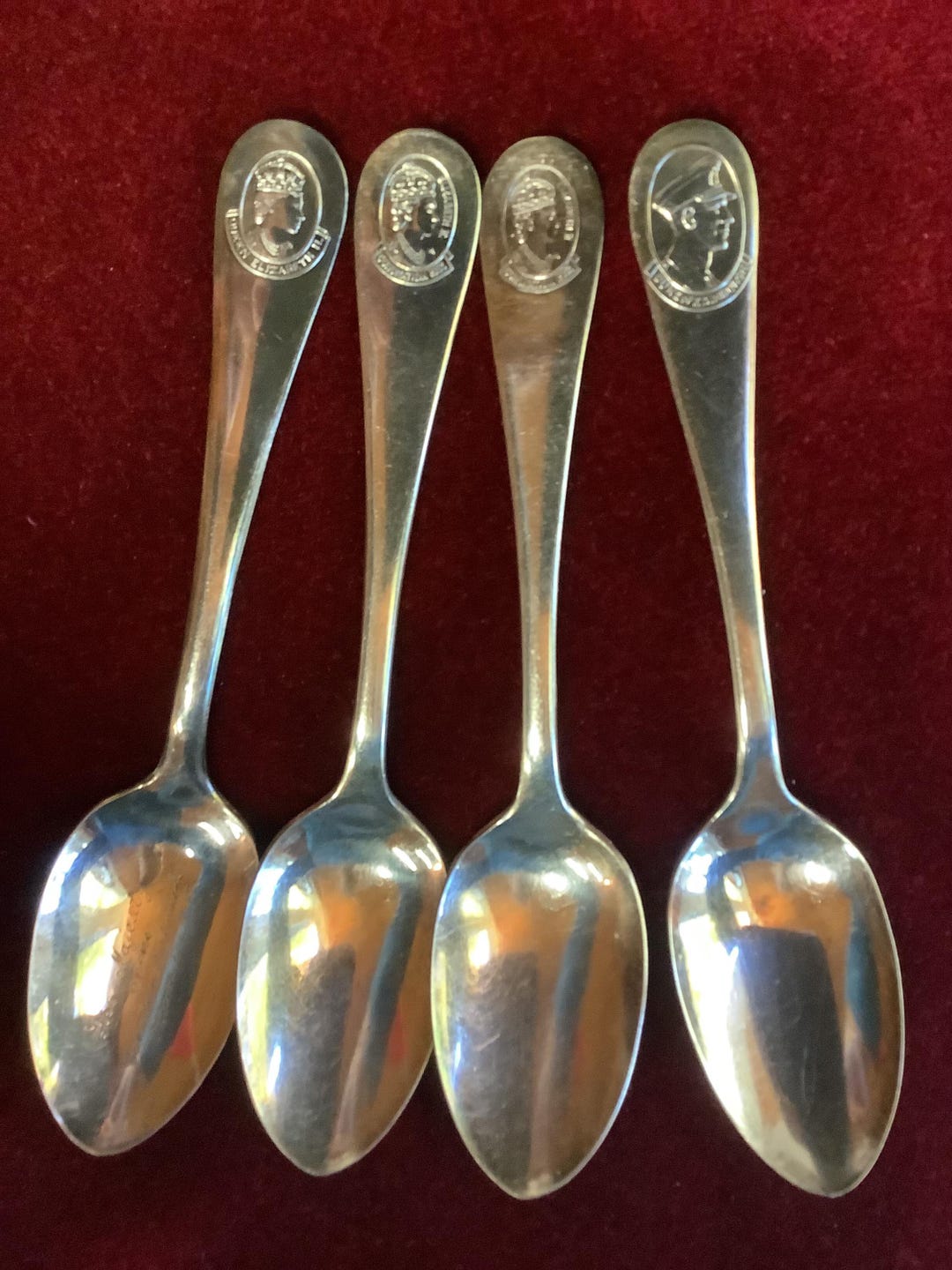 Set of 4 Queen Elizabeth Duke of Edinburgh Silver Plated Embossed Tea ...