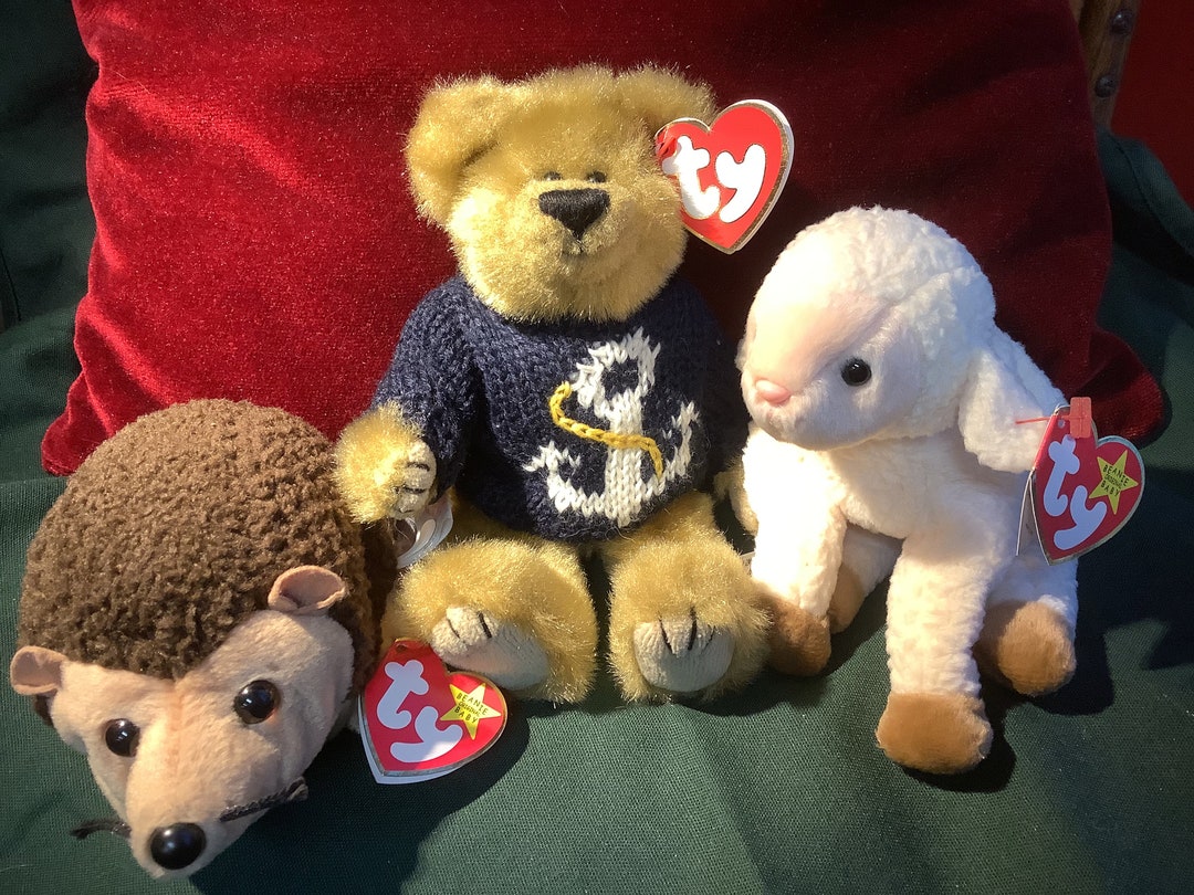 Ty Beanie Babies Salty the Bear, Ewey the Lamb and Prickles the ...