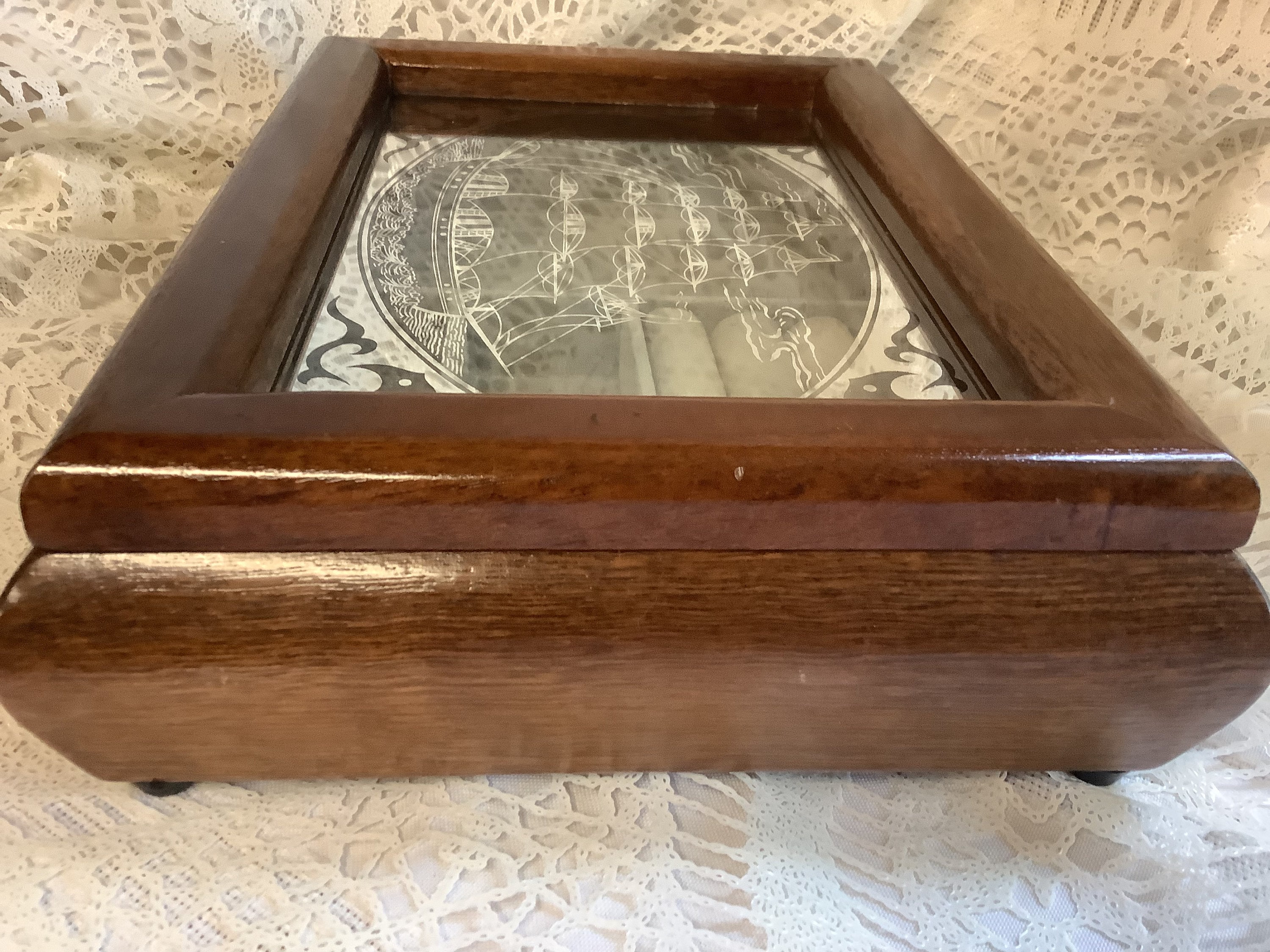 Wooden Powell Jewellery Box With Glass Mirrored Inlay Clipper - Etsy