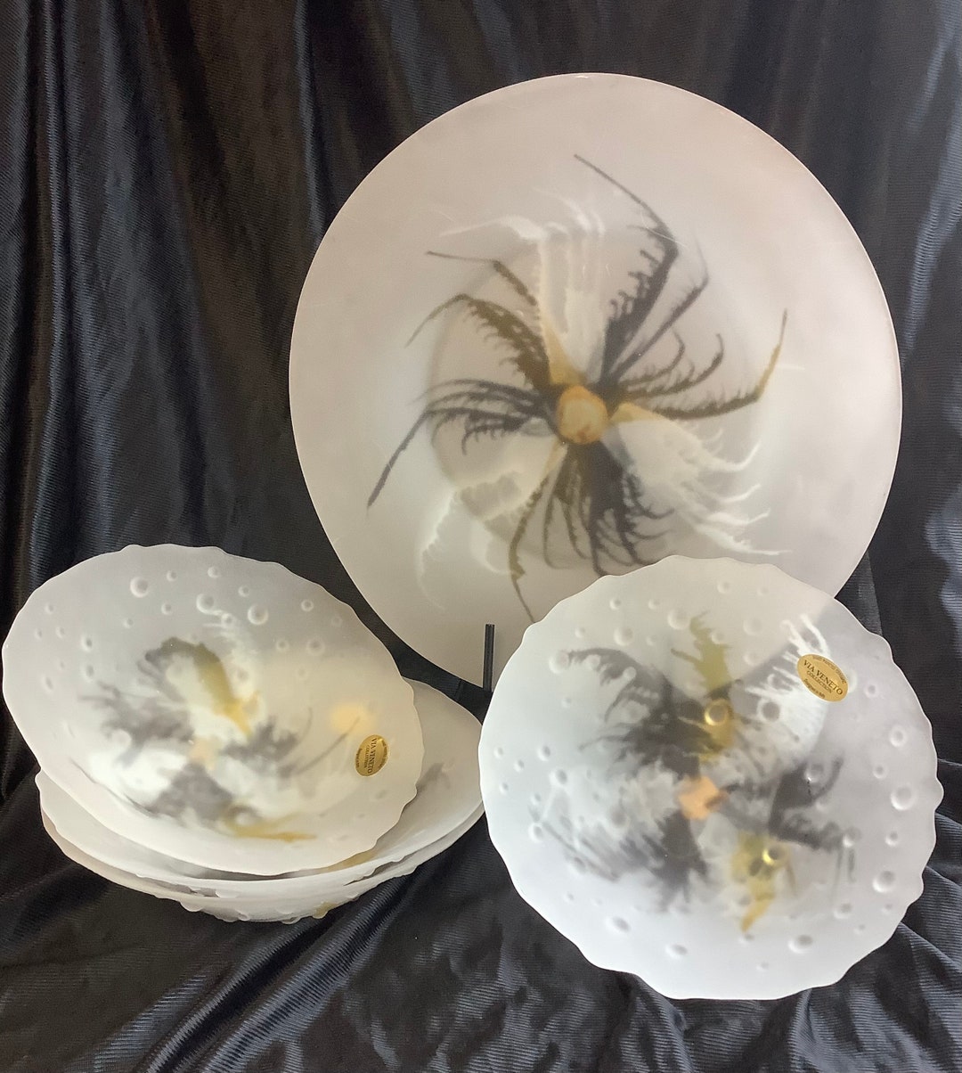 Via Veneto Collection Italy Hand Painted Art Glass Serving Bowl and 4 ...