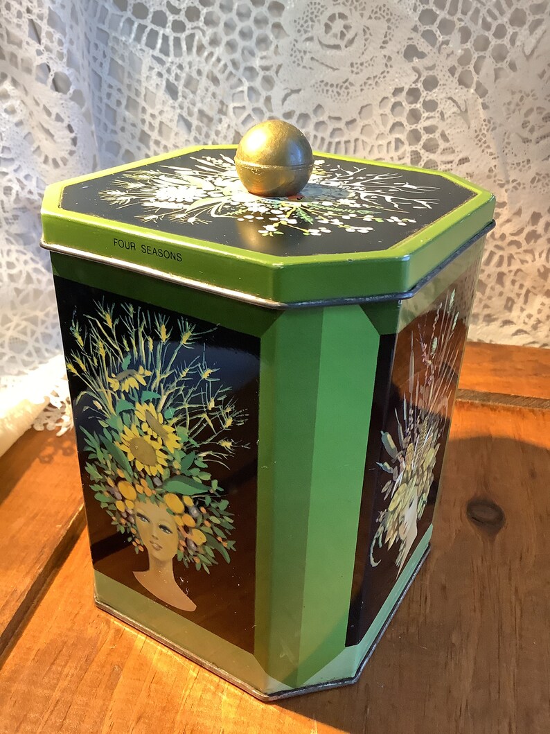 Vintage Rare Four Seasons Collector Tin With Hinged Lid Made in England ...