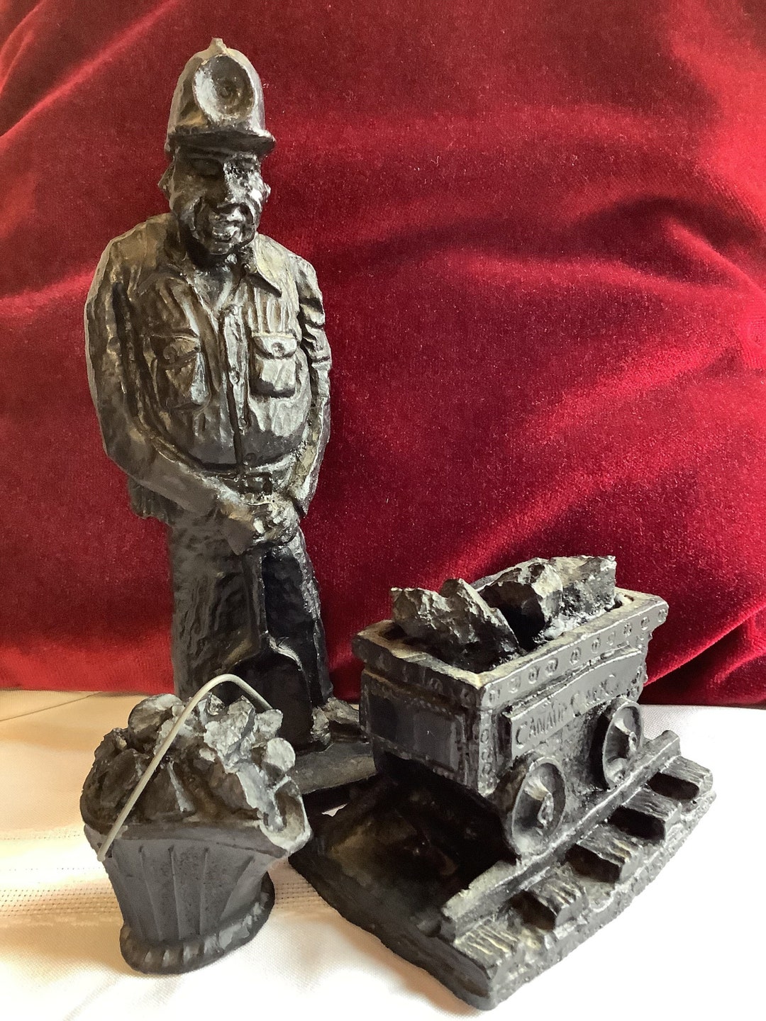 Hand Carved Pressed Canadian Coal Miner Figurine With Shovel and Bucket ...