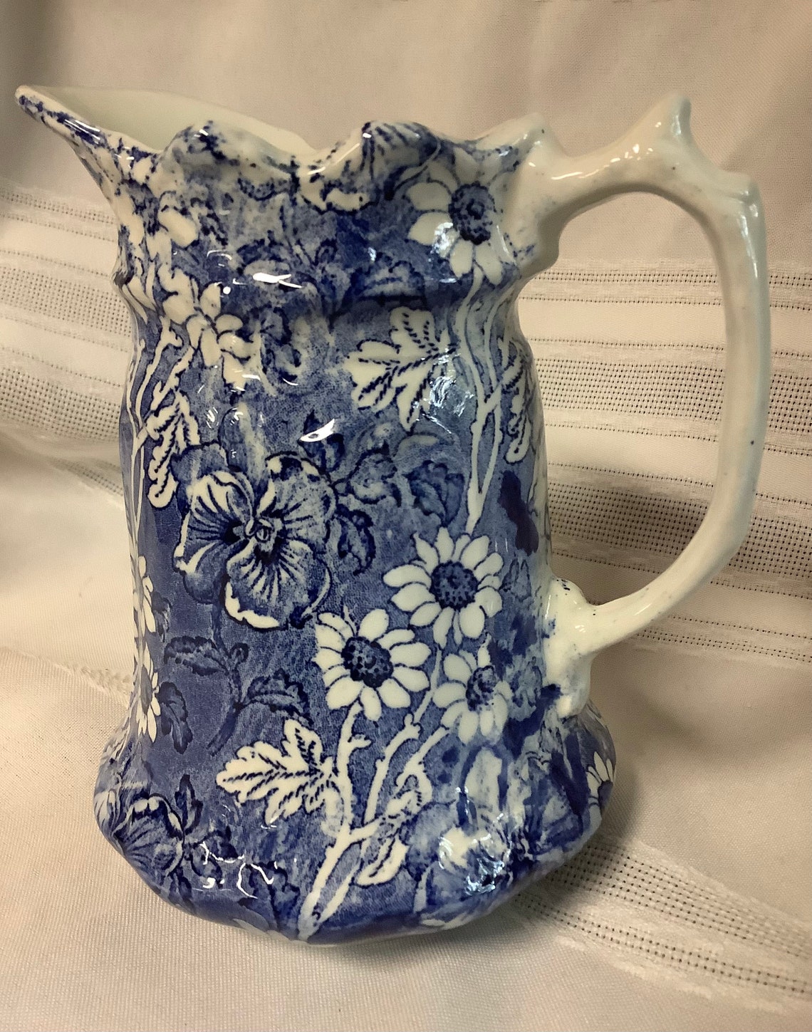 J. Kent Ltd. Fenton Louis 14th Blue and White Flowered Ceramic Pitcher ...