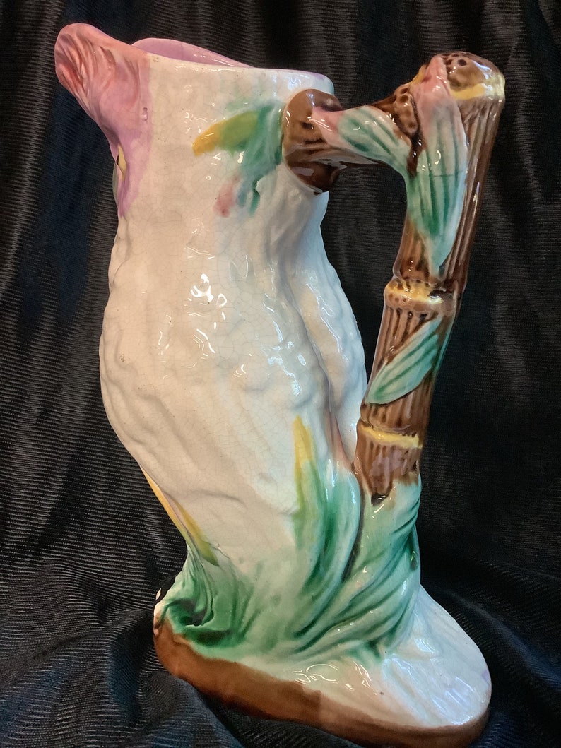 Majolica Ceramic Galah Cockatoo Bird Pitcher Jug With Bamboo Hand ...