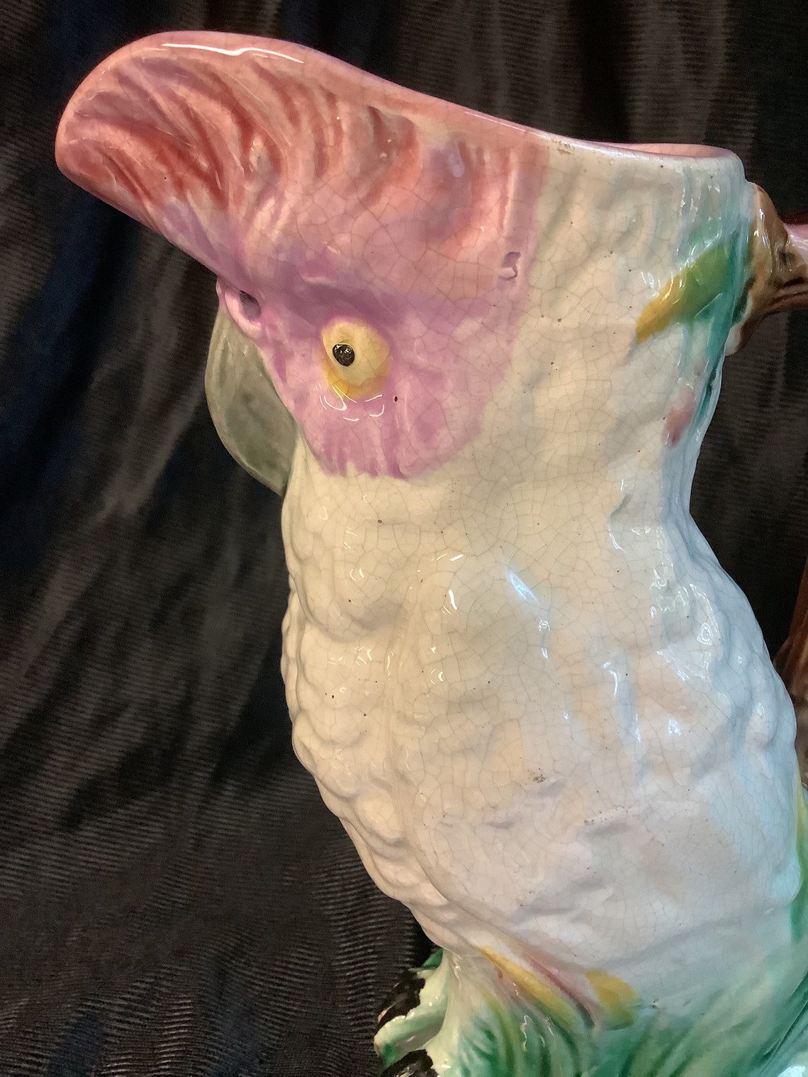 Majolica Ceramic Galah Cockatoo Bird Pitcher Jug With Bamboo Hand ...
