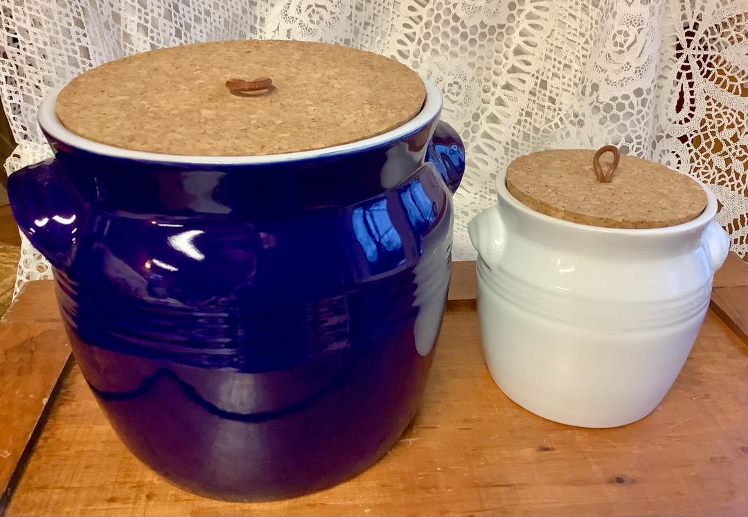 Cobalt Blue and White Stoneware Crock Style Jars With Cork Lids and ...