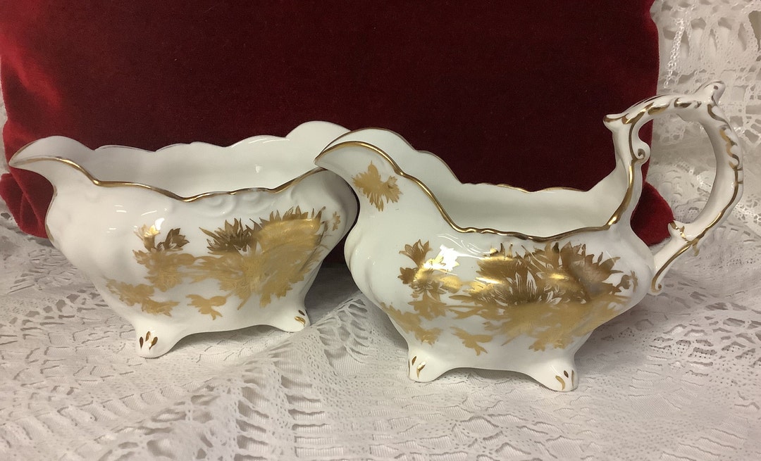 Hammersley Golden Cornflower Creamer and Sugar Bowl Set Gold Trim Bone ...