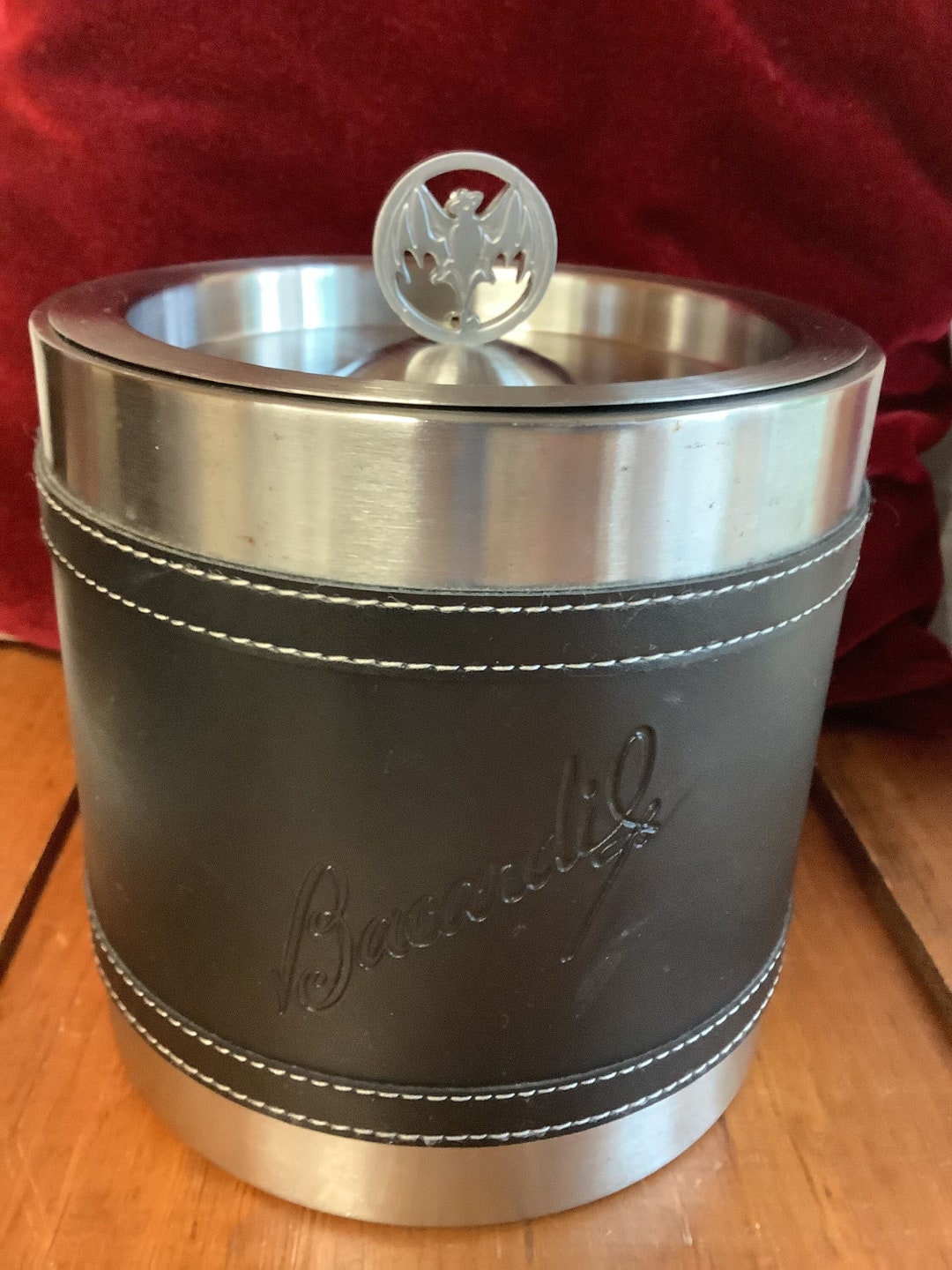 Bacardi Rum Leather Wrapped and Stitched Stainless Steel Lidded Ice ...