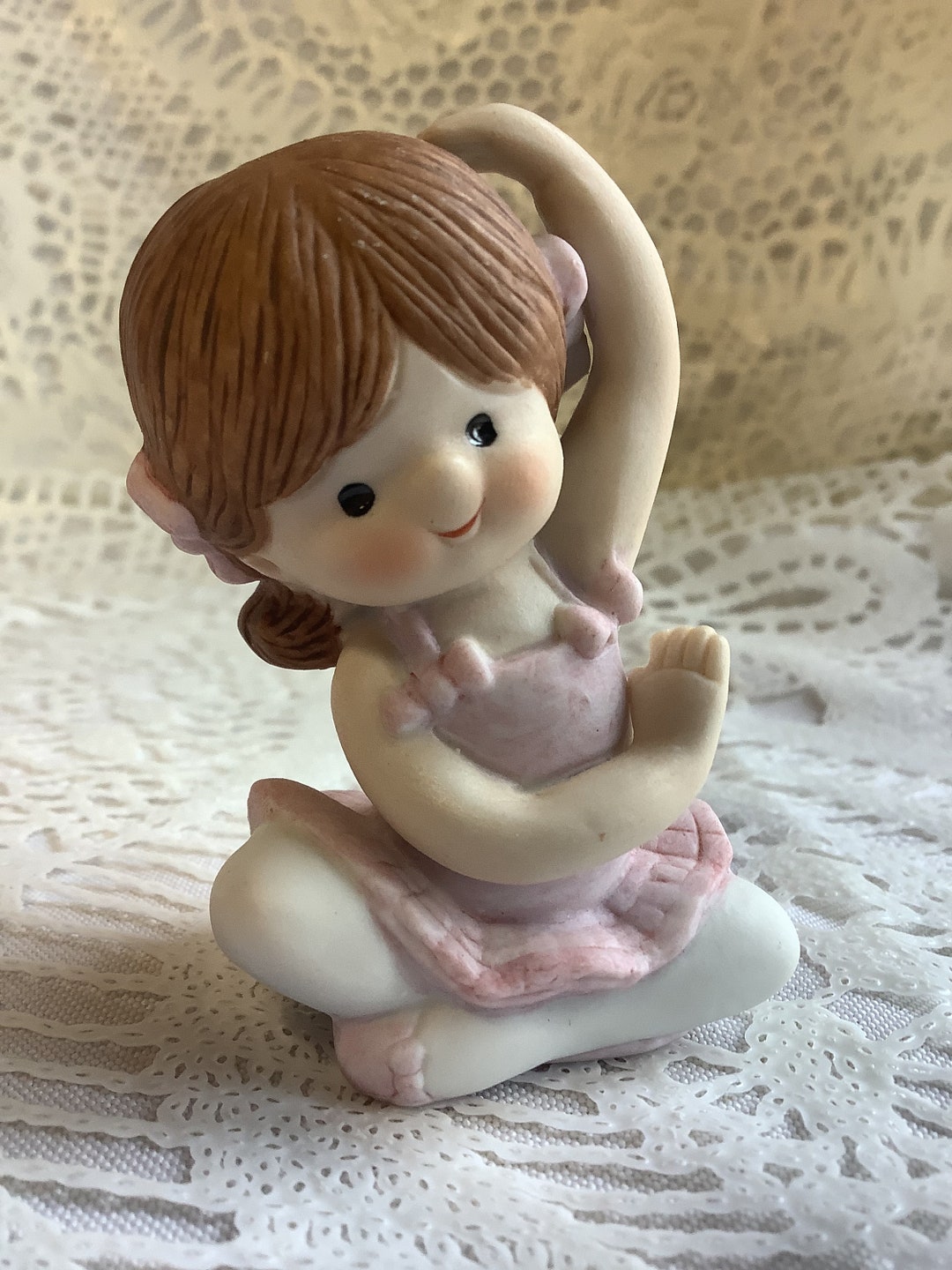 Miniature Porcelain Bisque Dancing Girl in Pink Dress Hand Painted ...