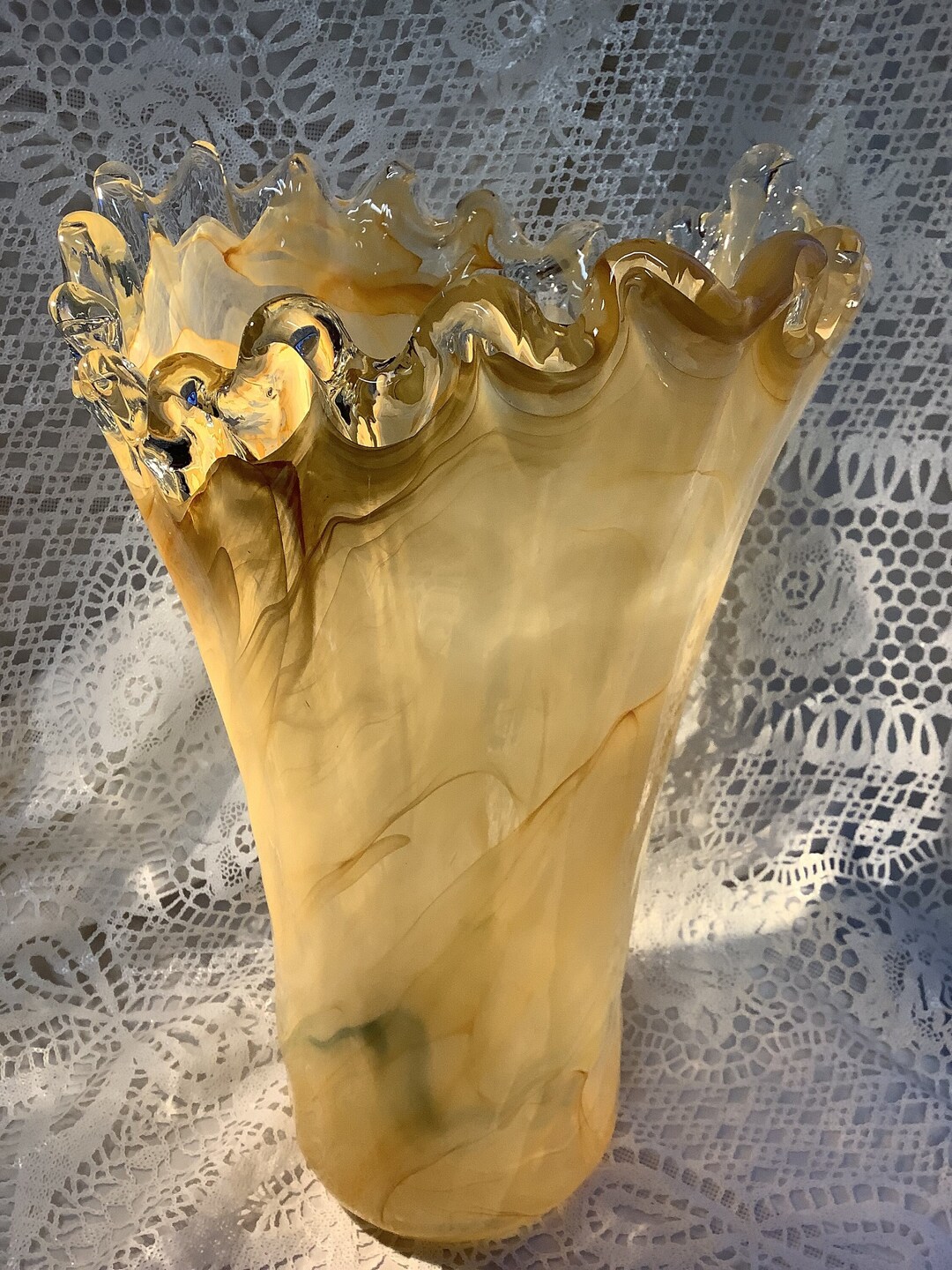 Extra Large Caramel Coloured Swung Swing Style Blown Glass Vase Beige ...