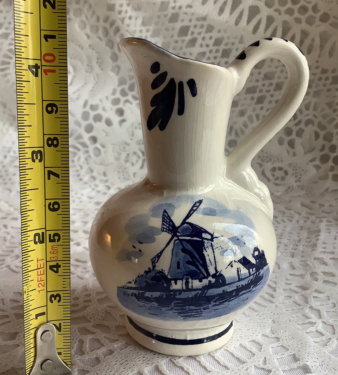 Delfts Mini Porcelain Hand Painted Pitcher Bud Vase Windmill Scene ...
