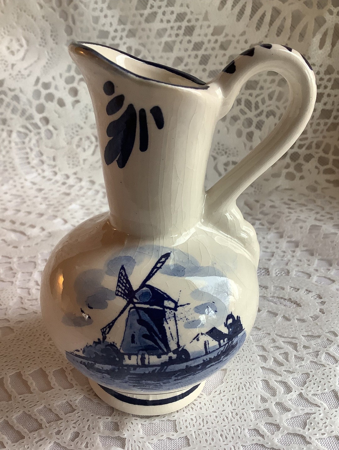 Delfts Mini Porcelain Hand Painted Pitcher Bud Vase Windmill Scene ...