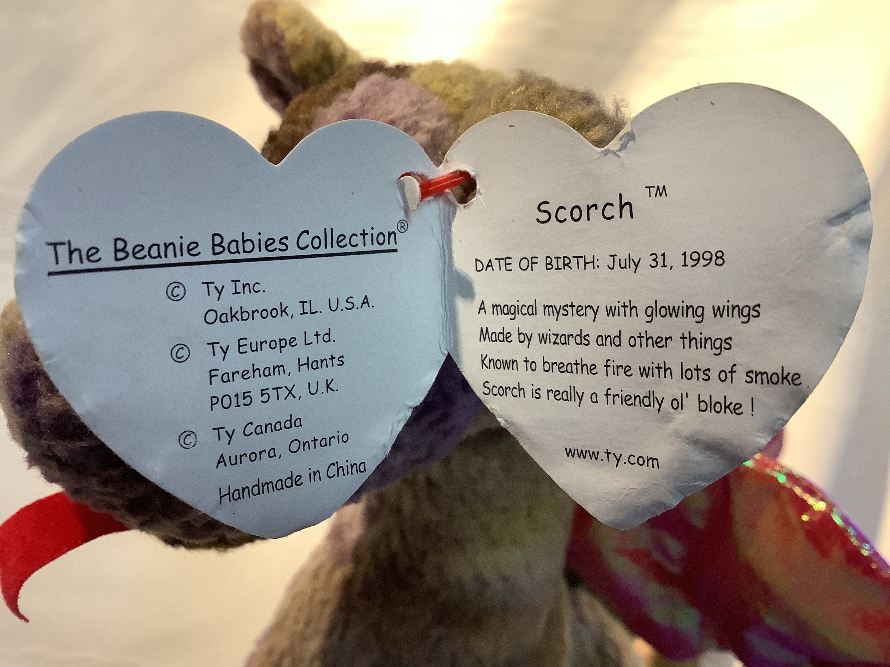 Ty Beanie Baby scorch the Dragon July 31 1998 Reg.no.pa. - Etsy