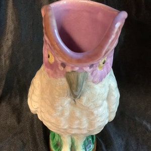 Majolica Ceramic Galah Cockatoo Bird Pitcher Jug With Bamboo Hand ...