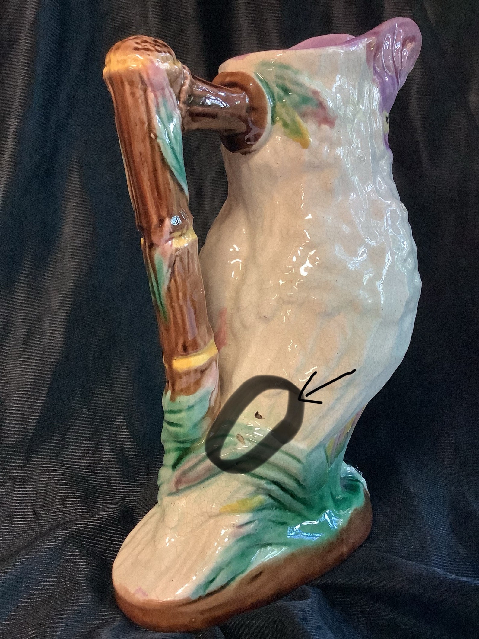 Majolica Ceramic Galah Cockatoo Bird Pitcher Jug With Bamboo Hand ...
