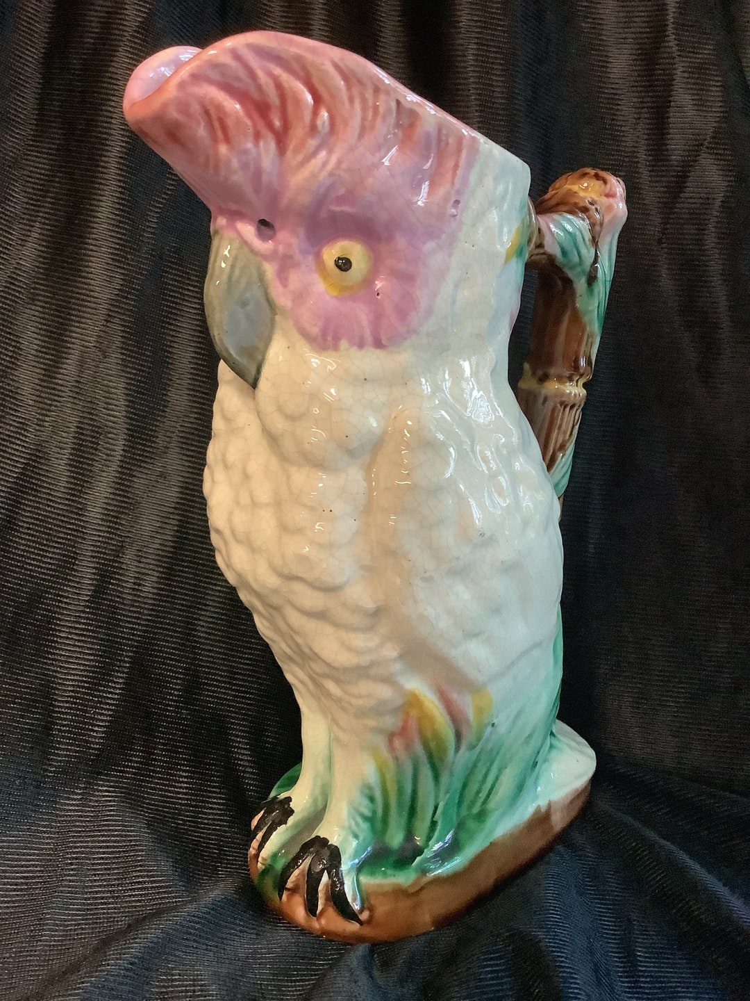 Majolica Ceramic Galah Cockatoo Bird Pitcher Jug With Bamboo Hand ...