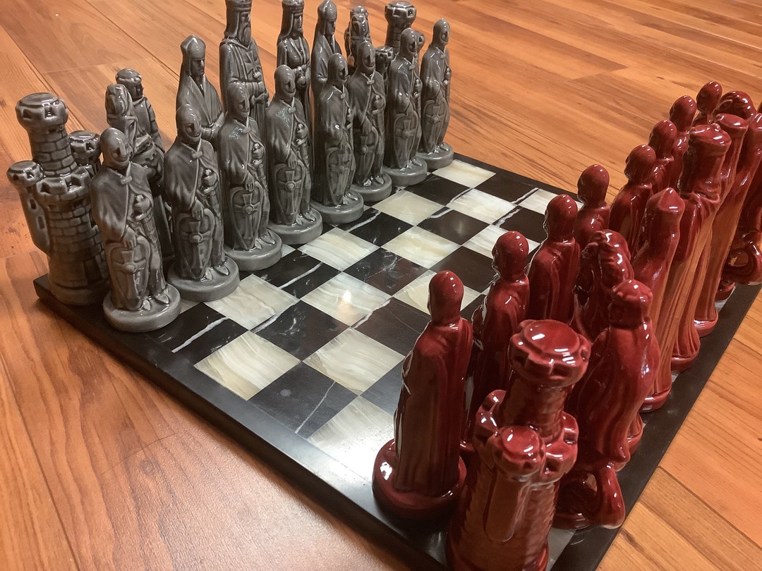 Duncan Ceramics 32 Piece Chess Set Blood Red and Stone Grey Hand Made ...