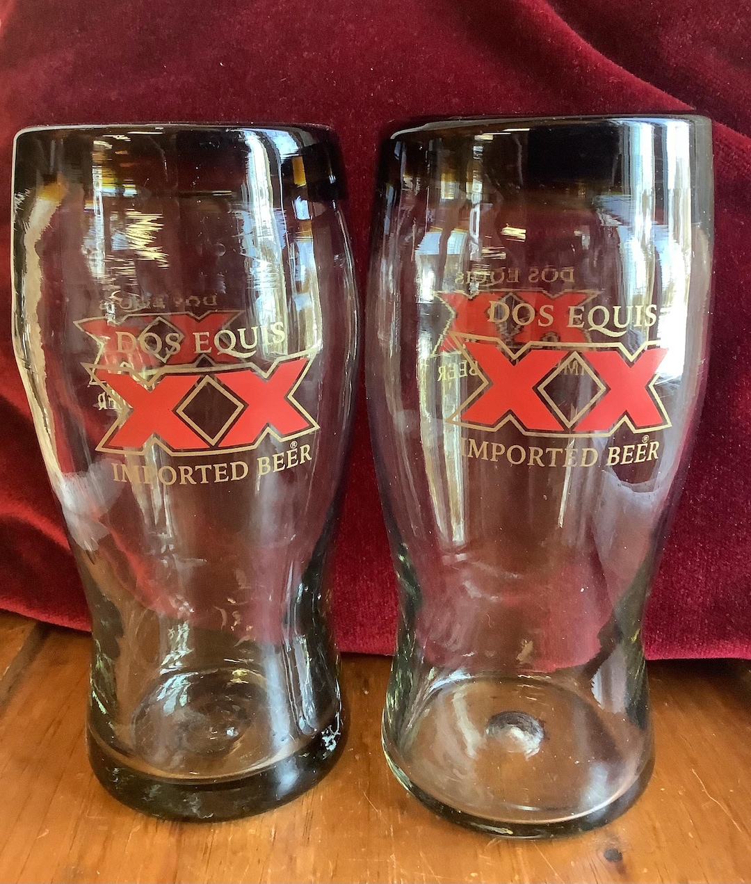 Set of 2 Dos Equis XX Hand Blown Glass Mexican Beer Drinking Glasses ...