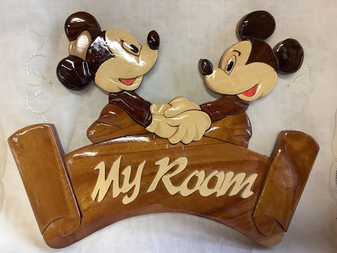Mickey Mouse and Minnie Mouse Wooden Intarsia My Room Sign - Etsy