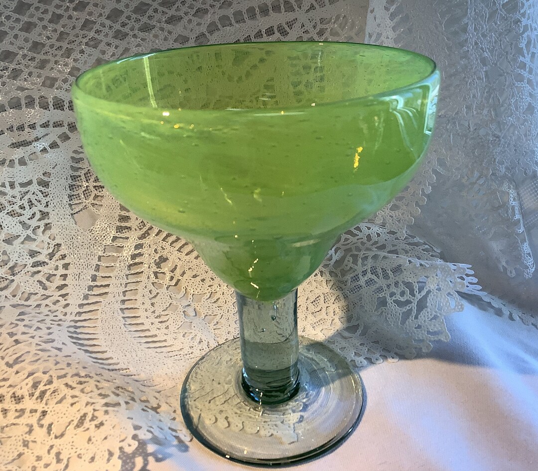 Set of 6 Unique Large and Heavy Mexican Hand Blown Glass Margarita ...