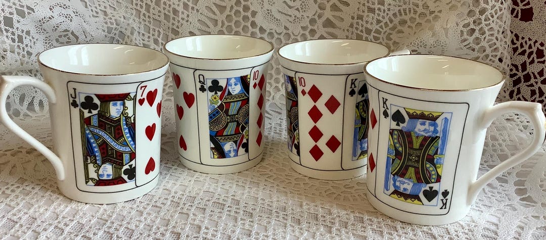 Set of 4 Queens Fine Bone China Coffee / Tea Mugs Deck of Cards Playing ...