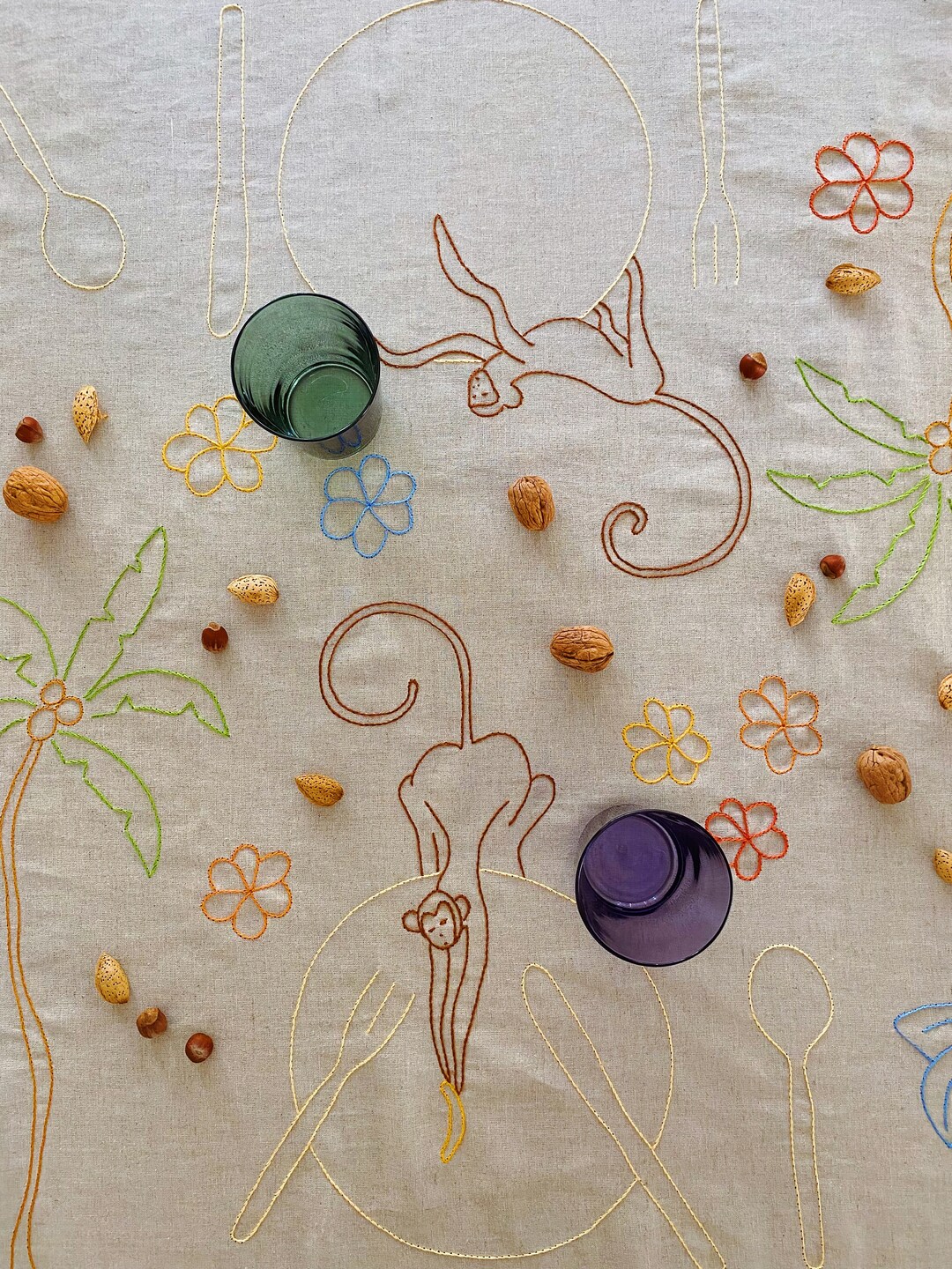 Handmade Embroidered Natural Linen Tablecloth for 4 - Etsy