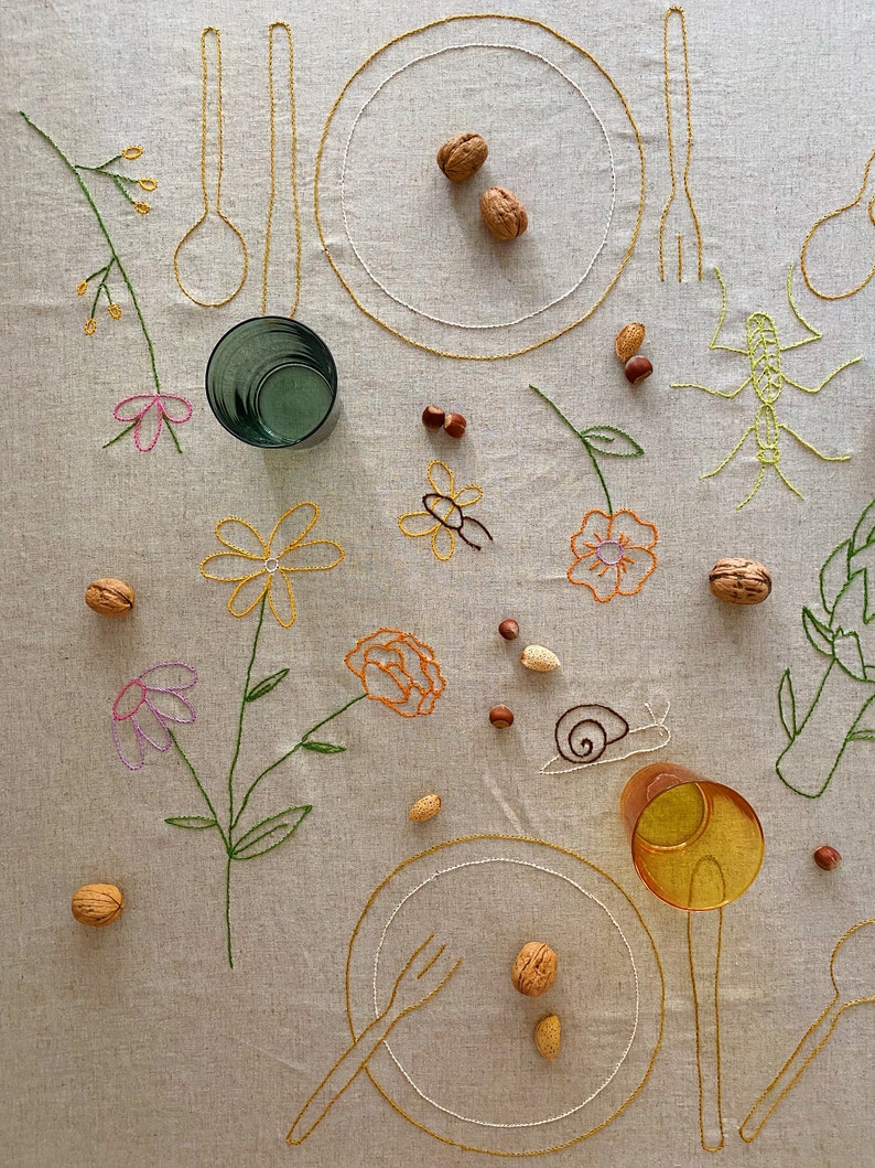 Handmade Embroidered Soft Natural Linen Tablecloth for 4 - Etsy