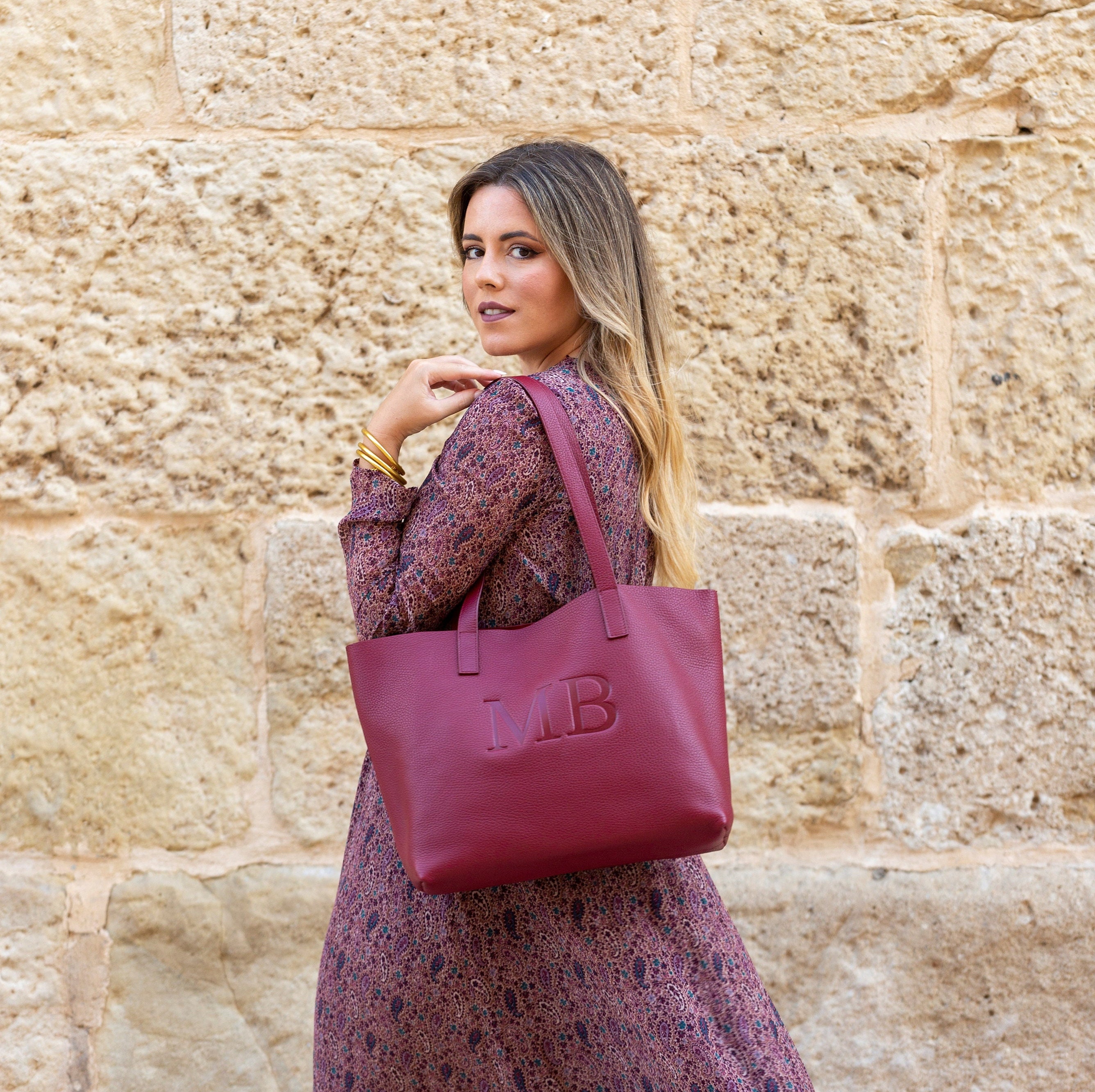 Monogram Leather Bag With Initial, Personalized Leather Tote for Women ...