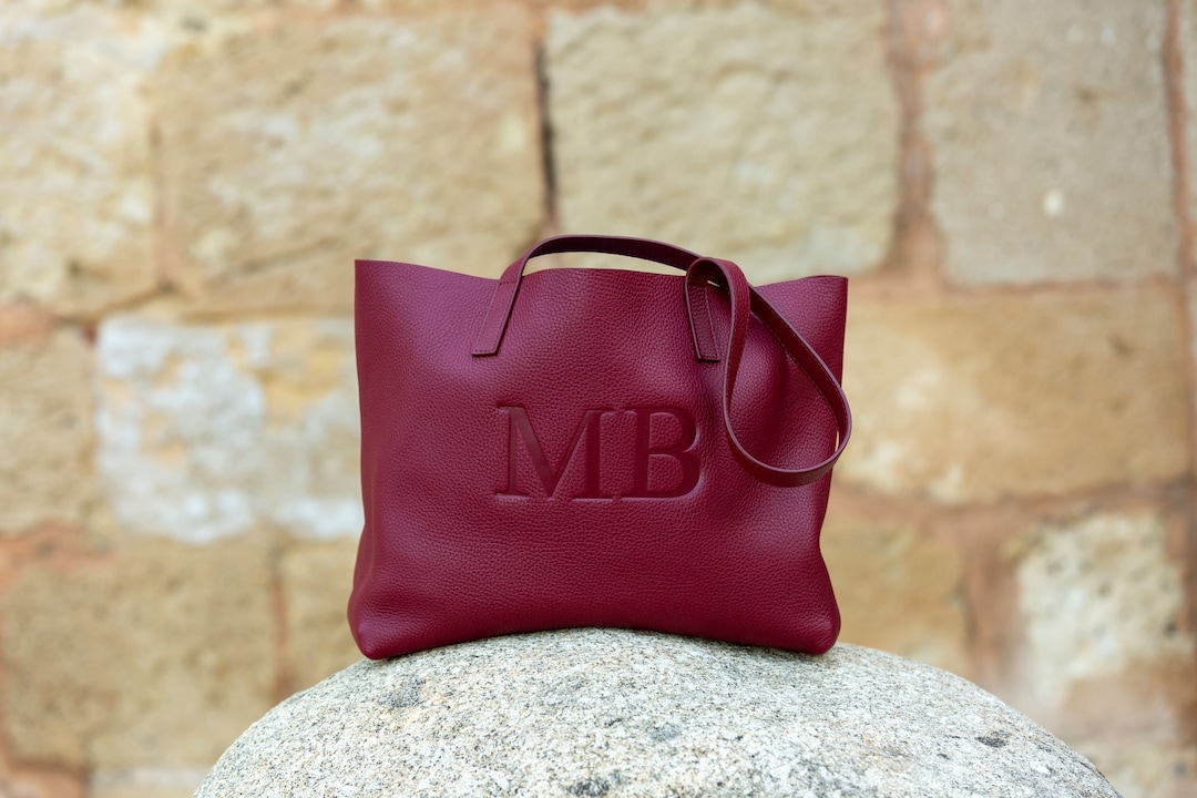 Monogram Leather Bag With Initial, Personalized Leather Tote for Women ...