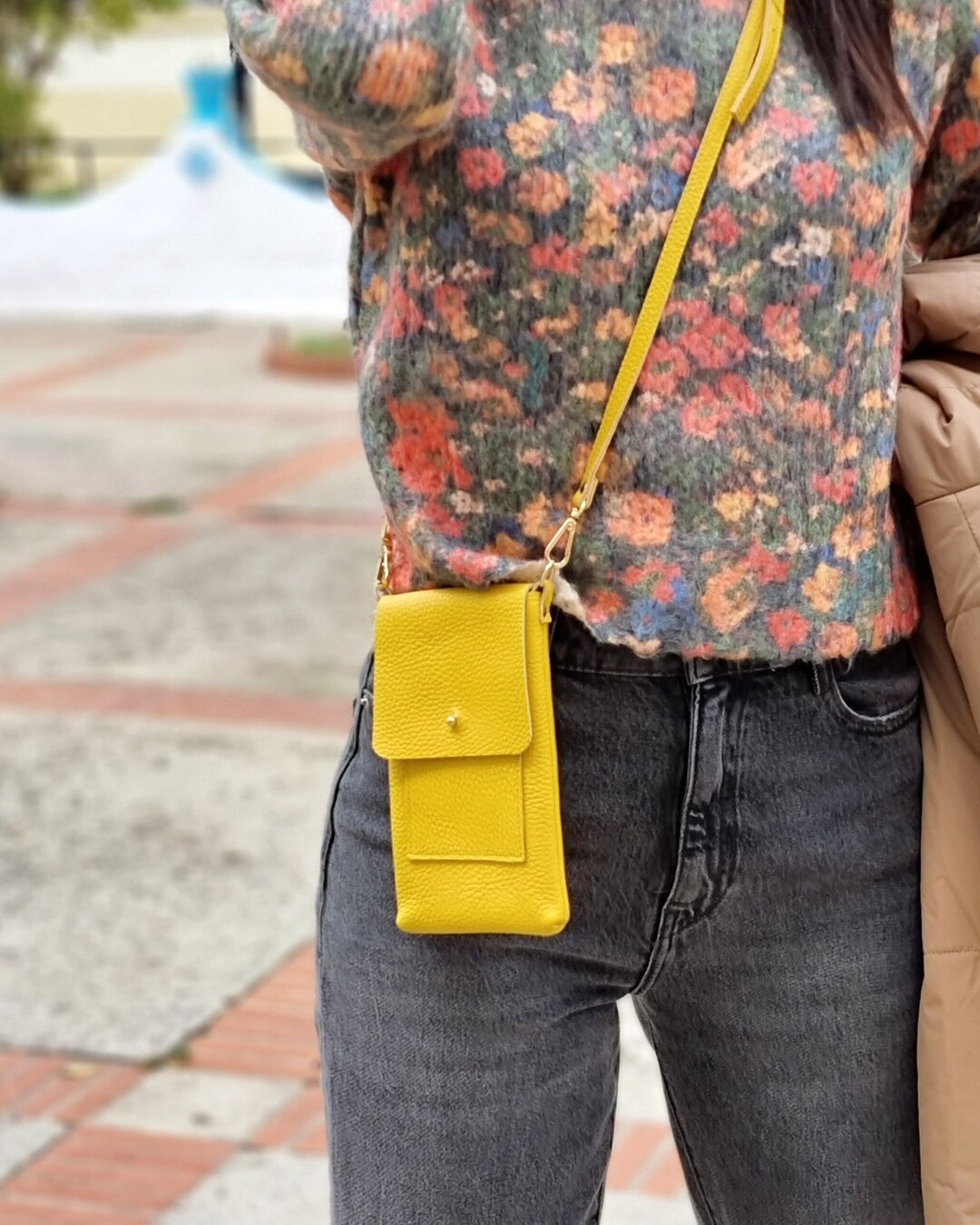 Handmade Leather Crossbody Phone Bag: Adjustable Strap Cell Phone Pouch ...
