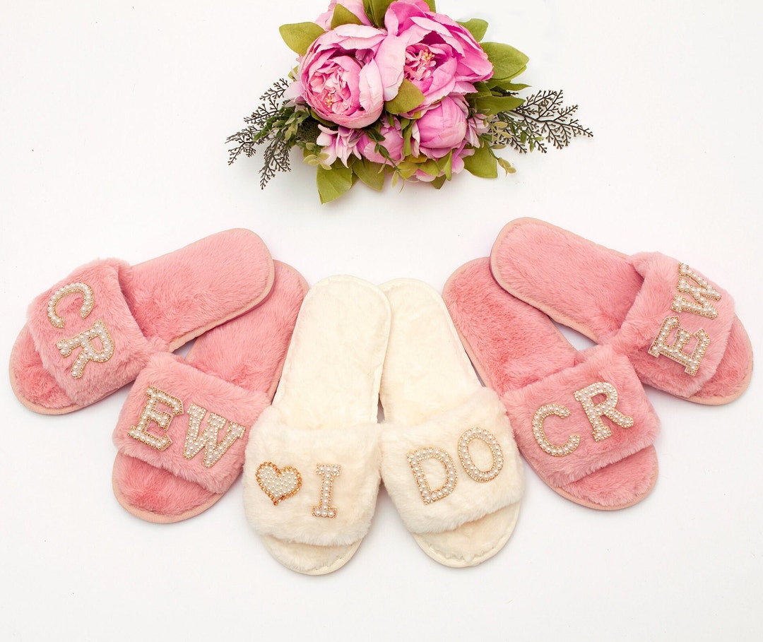 I Do Crew Slippers, Mrs Custom Fluffy Slippers, Bride Custom Spa ...