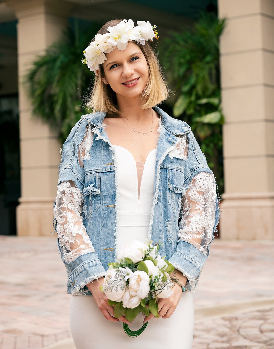 Custom Lace Denim Jacket, Wedding Bridal Jacket, Bride Lace Denim ...