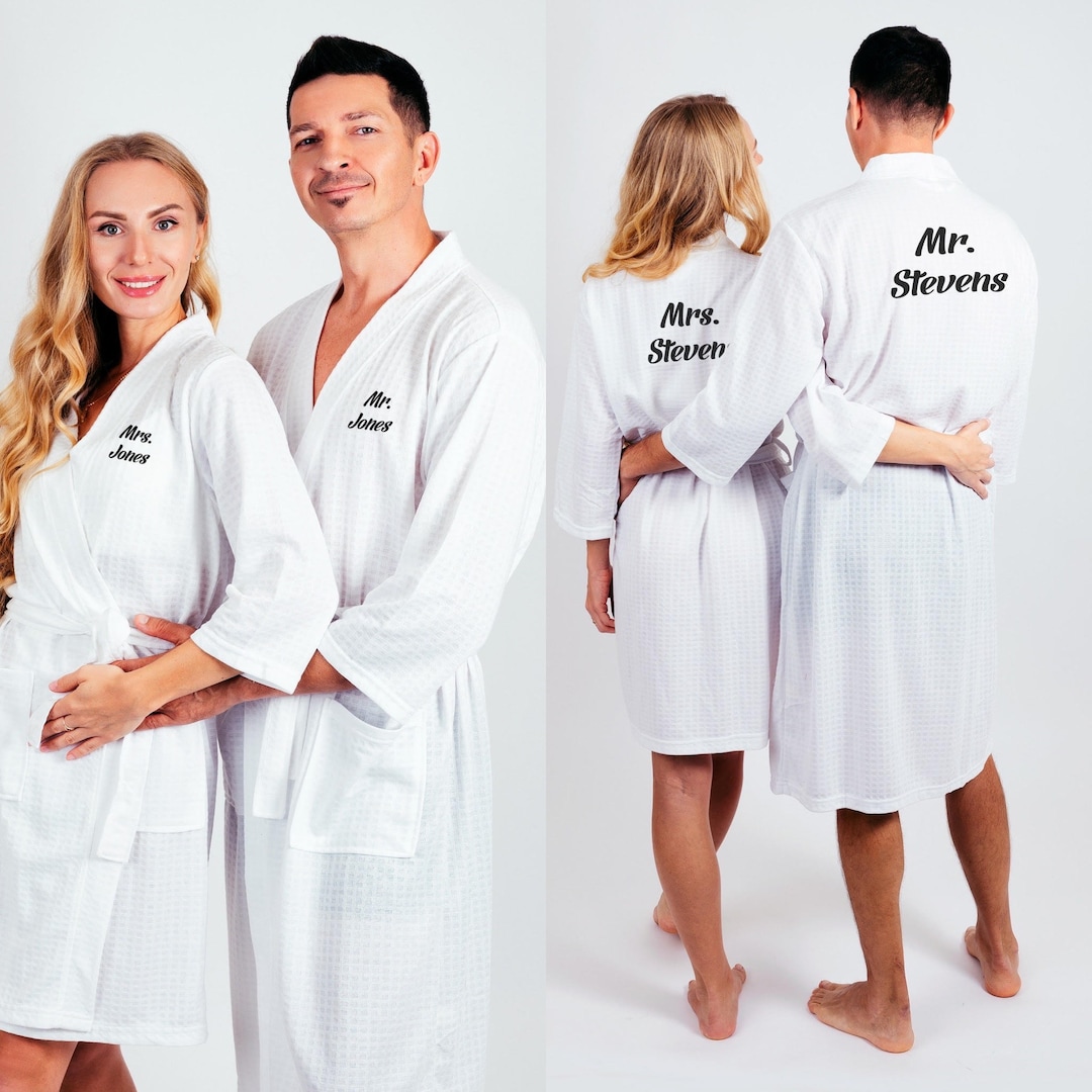 Mr and Mrs Custom Waffled Soft Robes for Couple, Wedding Gift, Robes ...