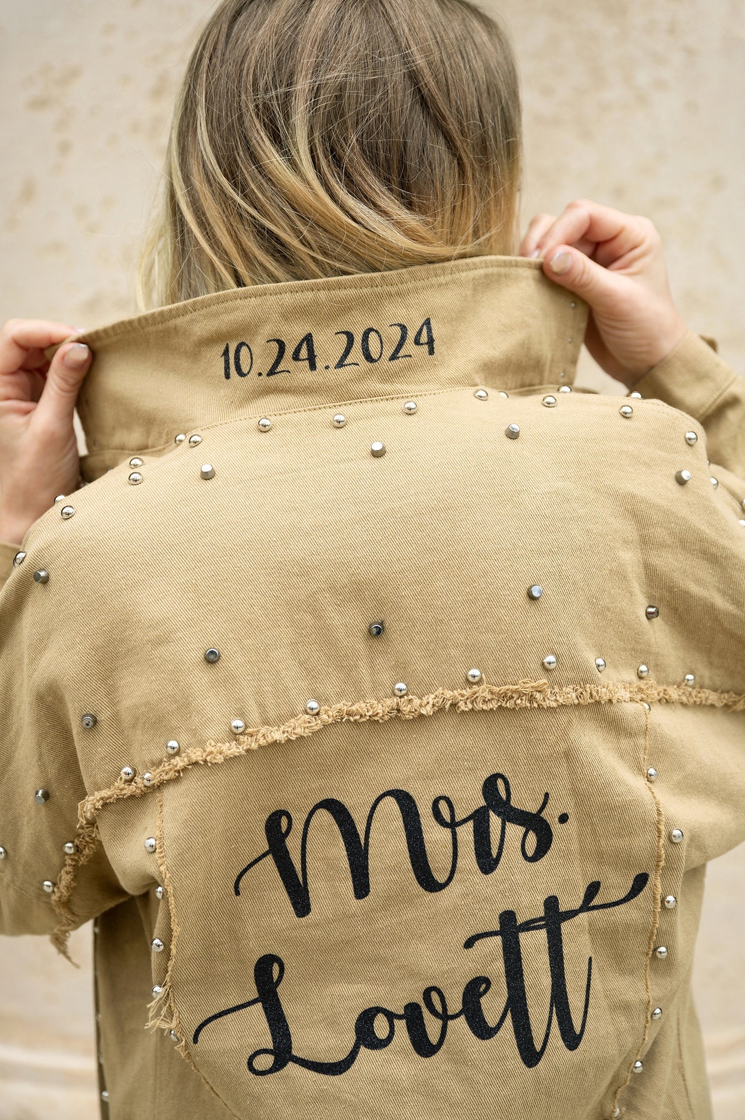 Mrs Custom Denim Jacket With Rivets , Bridal Jean Jacket, Customized ...
