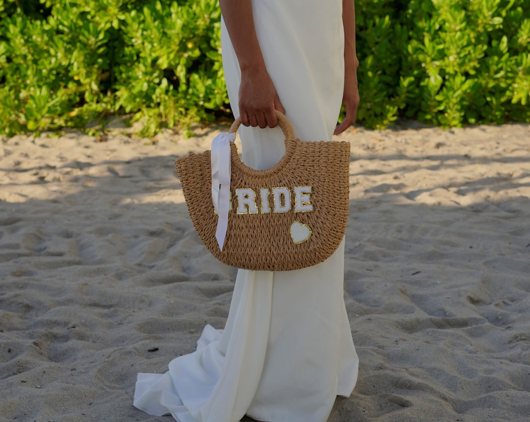 Custom Bride Straw Beach Tote Bag: Letter Patch Bridal Gift - Etsy