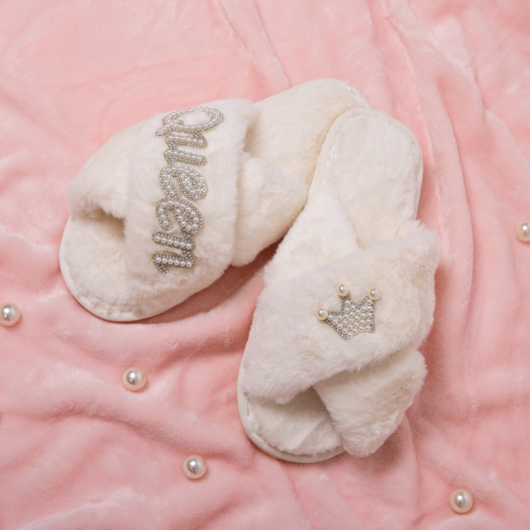 Custom Queen With Crown Fluffy Cross Slippers, Queen Slippers, Queen ...