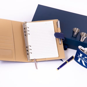 Personalized Groomsmen Gift Set: Custom Notebook, Flask & Pen in Blue ...
