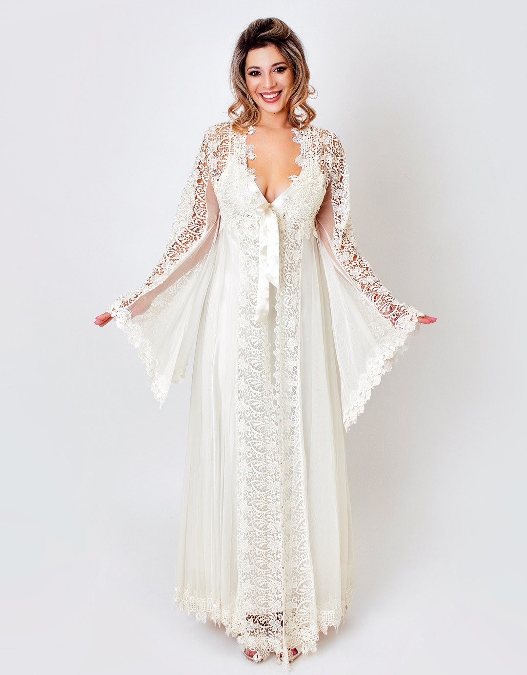 Getting Ready Robe, Bridal Lace Robe With Night Dress, Maternity Long ...