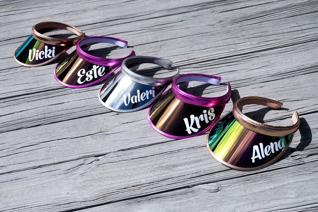 Custom Bachelorette Party Retro Plastic Sun Visors, Holographic Sun Visors for Bridal Party ...