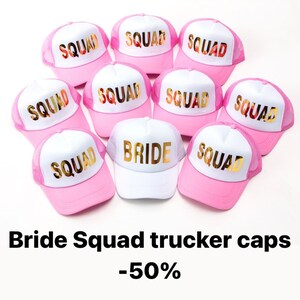 Bride and Squad Trucker Caps, Bridesmaid Caps, Bachelorette Caps ...