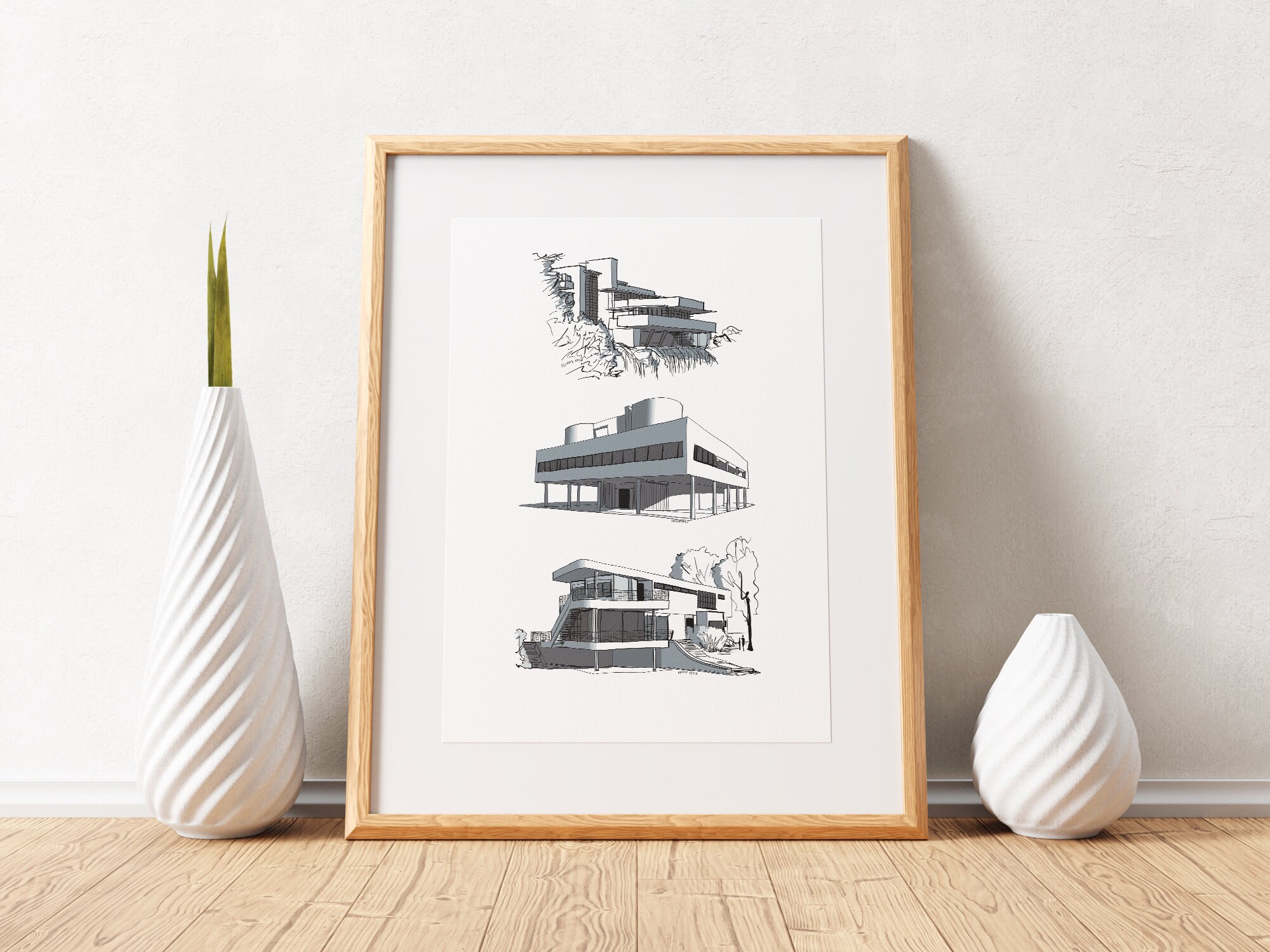 Villas of the Modern Era Architecture Sketches Poster Drawing ...