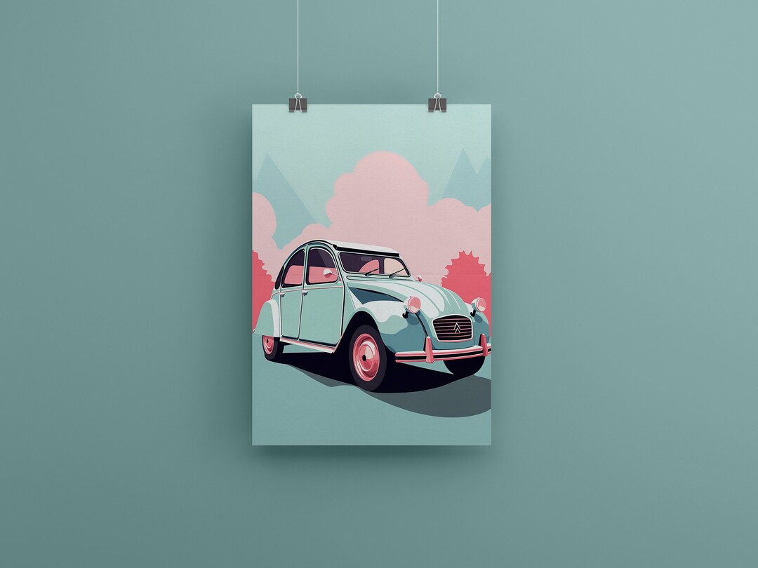 Vintage Retro Classic Car Poster Citroen 2CV modern Flat - Etsy