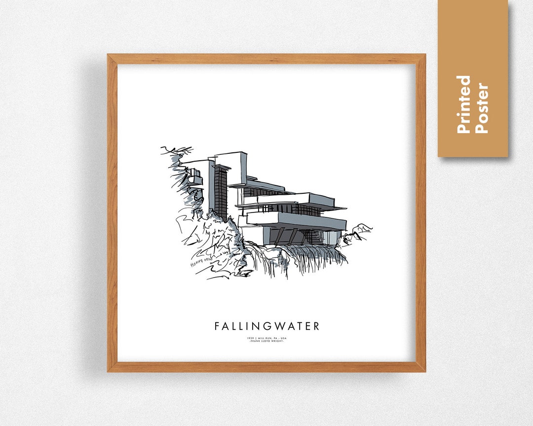 Fallingwater Architectural Sketch Printed Poster Modern Wallart Frank ...