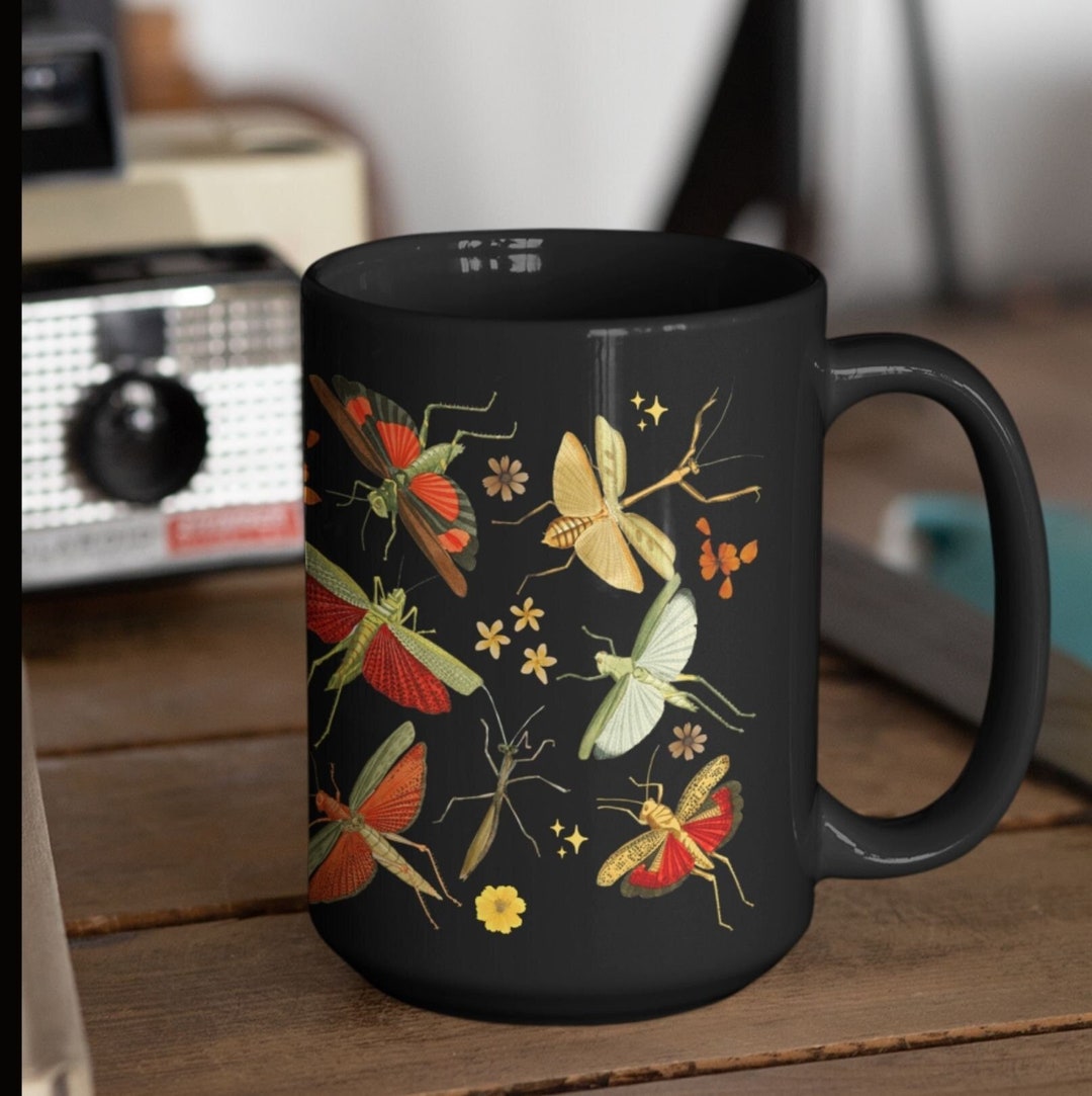 Praying Mantis Mug, Black Coffee Cup, Hot Cocoa Mug, Nature Lover Gift ...