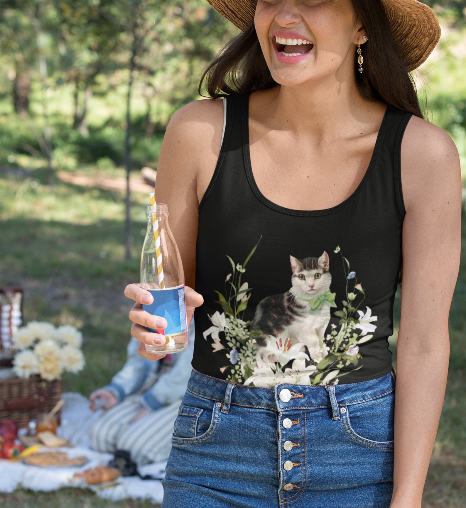 Cat Tank Top, Floral Cat Shirt, Floral Tshirt, Floral Tank Top, Vintage ...