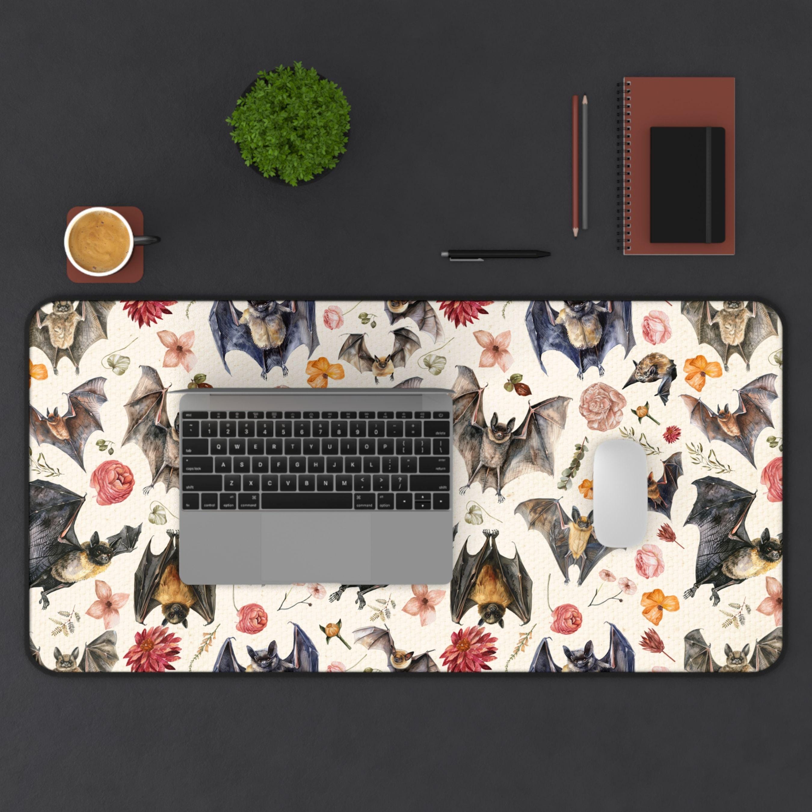 Floral Bats Desk Mat, Gothic Desk Mat, Bats Desk Mat, XL Desk Mat ...