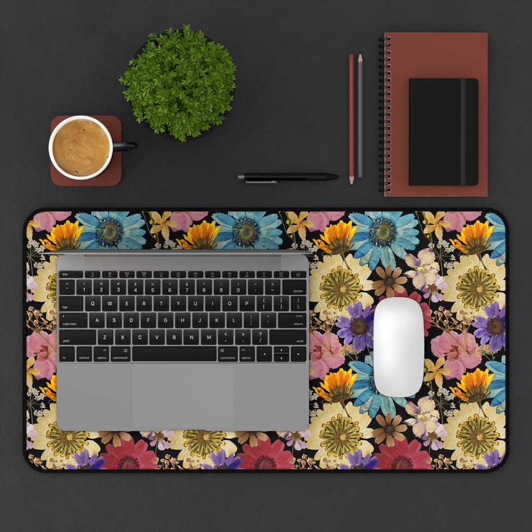 Pressed Flowers Desk Mat, Wildflower Desk Mat, Floral Desk Accessories ...