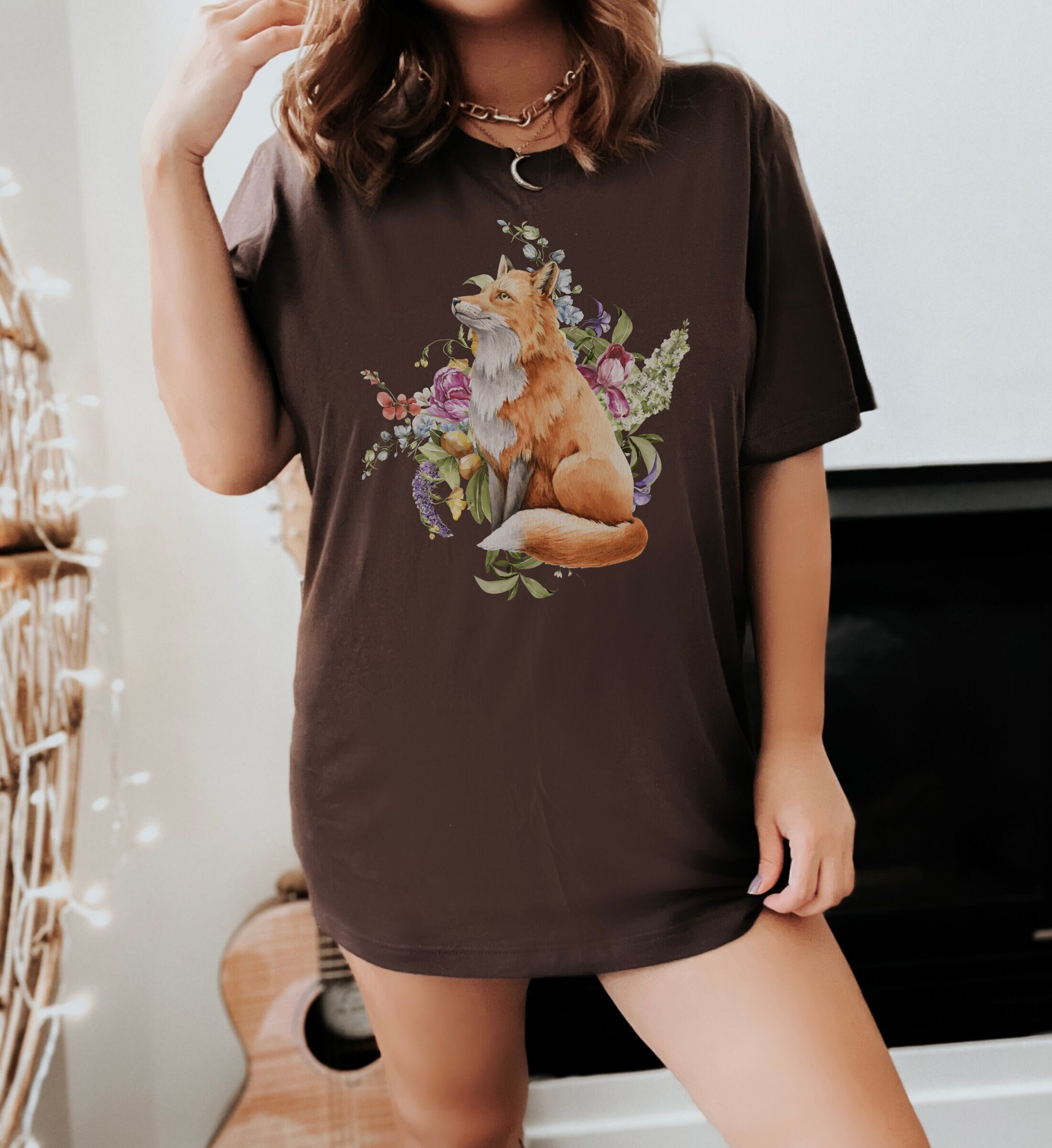 Fox Tshirt Red Fox Shirt Wildflower T Shirt Botanical - Etsy